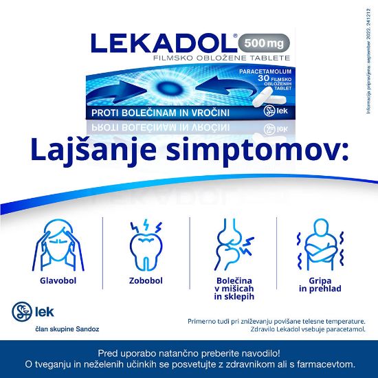Lekadol 500 mg filmsko obložene tablete, 30 tablet | Celjske lekarne